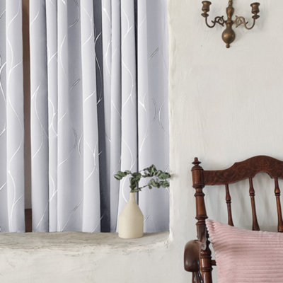 Deconovo Thermal Blackout Curtains, Silver Wave Line Foil Printed ...