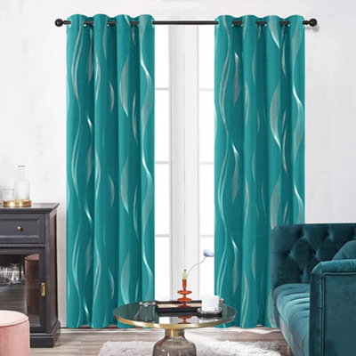 Deconovo Thermal Curtains Silver Wave Line Foil Printed Eyelet Blackout ...