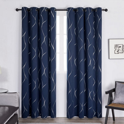 Deconovo Thermal Eyelet Curtains Wave Line Foil Printed Blackout ...