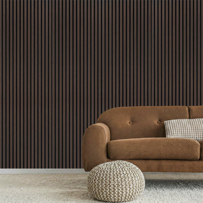 DecorAndDecor 3-Sided Smoked Oak Acoustic Wall Panels - Wood Slat ...