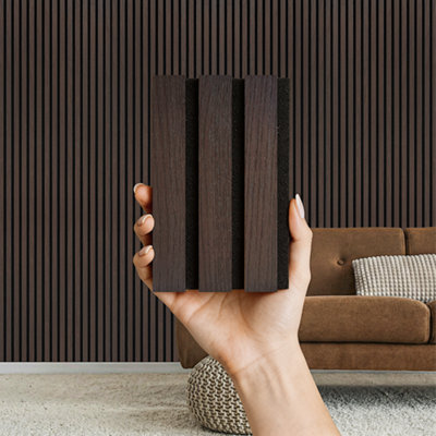 DecorAndDecor 3-Sided Smoked Oak Acoustic Wall Panels - Wood Slat ...