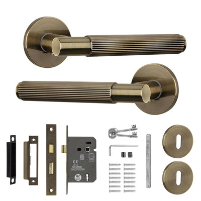 Decoranddecor Antique Brass Door Handles with Lock - Internal Door ...