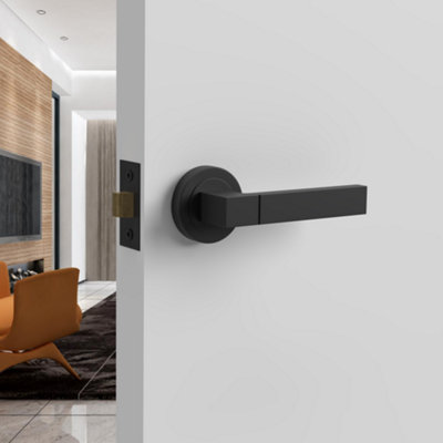 DecorAndDecor Black Door Handle Set Internal Door Handle Set Black Door Lever Handles Latch Kit Lumina
