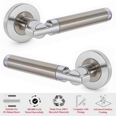 DecorAndDecor - Chrome Door Handle Set - Internal Door Handle Set - Chrome Door Lever Handles ...