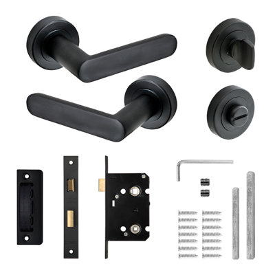 DecorAndDecor - Door Handle Set - Black Bathroom Door Handle With Lock - Black Bathroom Door ...