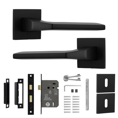 DecorAndDecor - Door Handle Set - Black Internal Door Handle With Lock ...