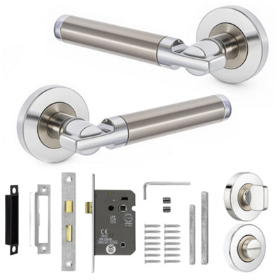 DecorAndDecor - Door Handle Set - Chrome Bathroom Door Handle With Lock ...
