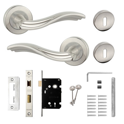 DecorAndDecor - Door Handle Set - Nickel Internal Door Handle With Lock ...