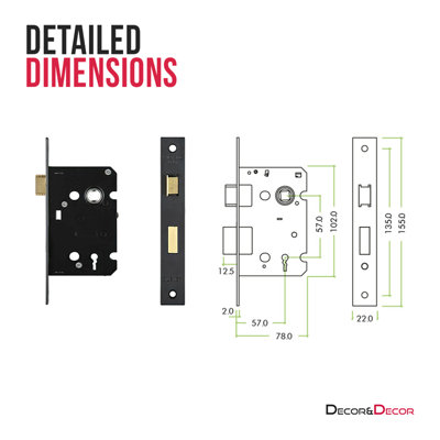 DecorAndDecor - Sash Mortice Lock - 76mm - Matt Black