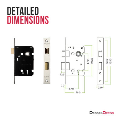 DecorAndDecor - Sash Mortice Lock - 76mm - Satin Nickel