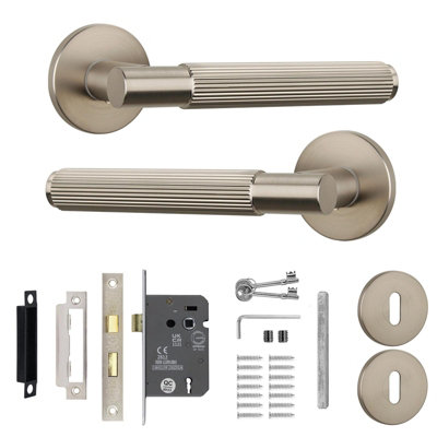 Decoranddecor Satin Nickel Door Handle with Lock - Internal Door ...