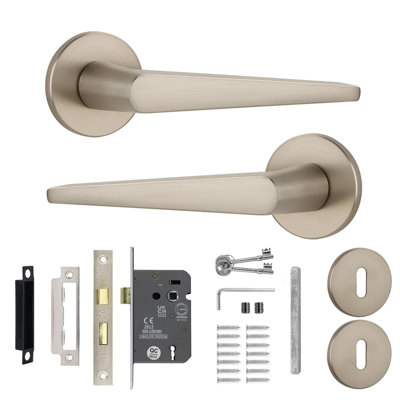 DECORANDDECOR SATIN NICKEL DOOR HANDLE WITH LOCK - INTERNAL DOOR ...