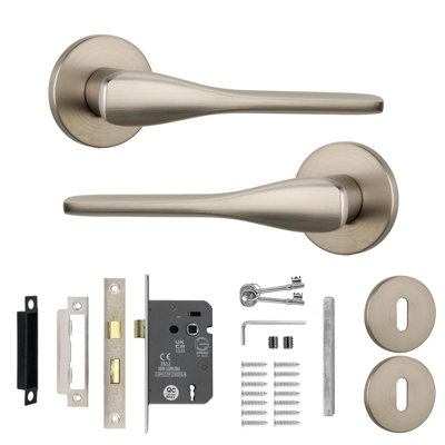 Decoranddecor Satin Nickel Door Handle with Lock - Internal Door ...