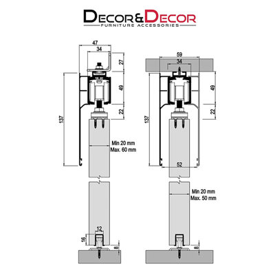 DecorAndDecor Top Hung Sliding Door Gear Kit - 120Kg Max Door Weight ...
