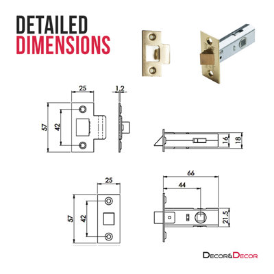 DecorAndDecor Tubular Mortice Latch - 64mm / 2.5" - Polished Brass - Pair