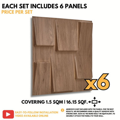 Decorative 3D Wall Panels (50x50cm) Pack of 6 Sheets Cover 16.15ft² (1 ...
