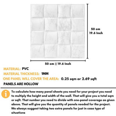 Decorative 3D Wall Panels (50x50cm) Pack of 6 Sheets Cover 16.15ft² (1 ...