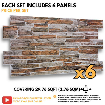Decorative 3D Wall Panels (96x48 cm) Pack of 6 Sheets Cover 2.76 m² (29.76 ft²) PVC Wall ...
