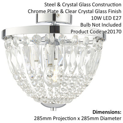Decorative Flush Bathroom Ceiling Light Fitting - Clear Glass Faceted ...