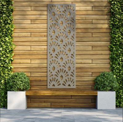 Decorative Garden Screen Trellis - Fan - Stone Grey - 600mm x 1800mm x ...