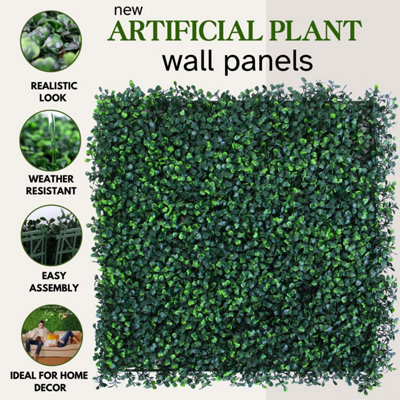 Decorative Greenery Artificial Plant Wall Panels Indoor/Outdoor - Set of 6 Panels Cover 16.14ft² ...
