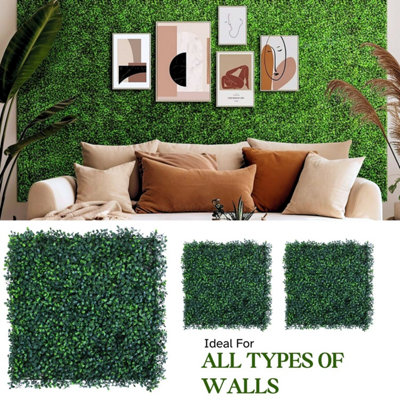 Decorative Greenery Artificial Plant Wall Panels Indoor/Outdoor - Set of 6 Panels Cover 16.14ft² ...