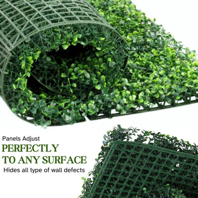 Decorative Greenery Artificial Plant Wall Panels Indoor/Outdoor - Set of 6 Panels Cover 16.14ft² ...