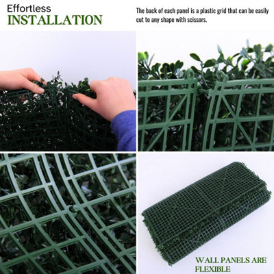 Decorative Greenery Artificial Plant Wall Panels Indoor/Outdoor - Set of 6 Panels Cover 16.14ft² ...