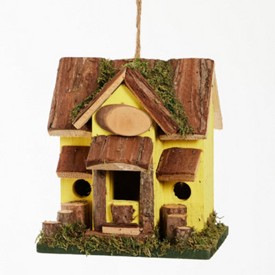 Decorative Hanging Bird House Garden Lodge Birdbox Yellow Bird Nesting ...