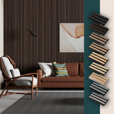 Decorative wood slat wall panel in Smoked oak 3D slat acoustic for wall ...