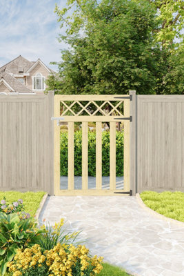 Decorative Wooden Gate with Cross Top Entry Fence for Yard, 90cm W x ...