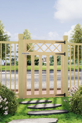Decorative Wooden Gate with Cross Top Entry Fence for Yard, 90cm W x ...