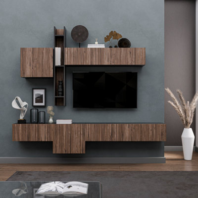 Decorotika Toledo Moduler Modern TV Unit Wall Mount Black Alina