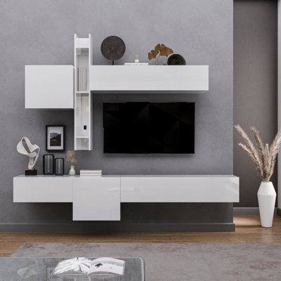 DECOROTIKA TOLEDO MODULER MODERN TV UNIT WALL MOUNT HIGH GLOSS WHITE