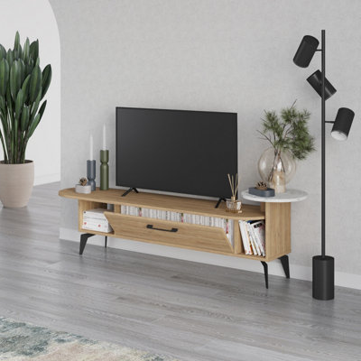 Decortie Ada Modern TV Unit Multimedia Centre Oak White Marble Effect ...