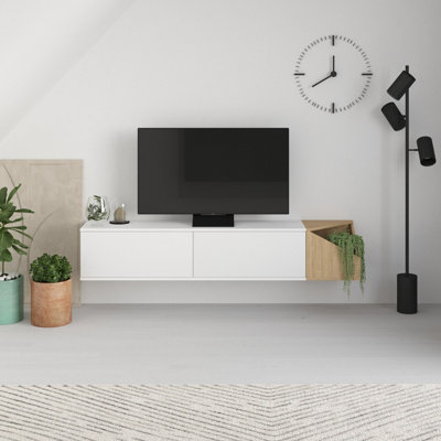 Decortie Aulos Modern TV Stand Multimedia Centre TV Unit White Oak With ...
