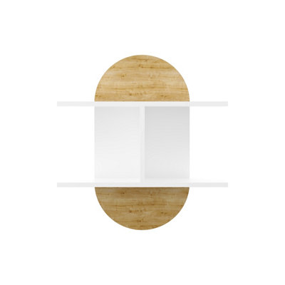 Decortie Auro Modern Oval Floating Wall Shelf Compact Design White Oak 74cm