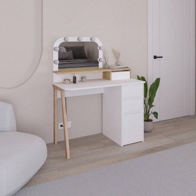 Decortie Avien Make-Up Dressing Table Set w/LED Lights Mirror 3-Drawer ...