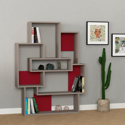 Decortie Barce Modern Bookcase Display Unit Mocha Grey Burgundy Medium ...