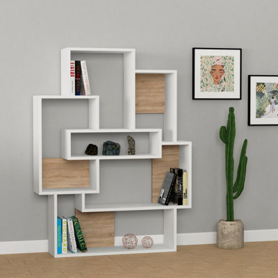 Decortie Barce Modern Bookcase Display Unit White Natural Oak Effect ...