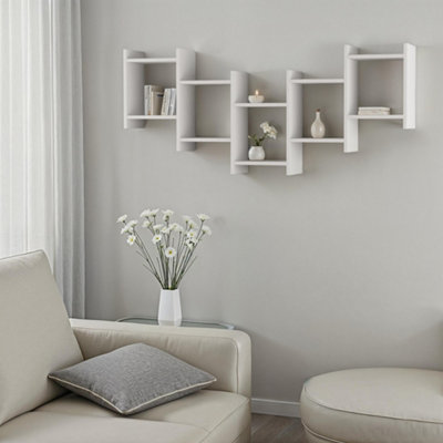Decortie Bat Modern Floating Shelf Multipurpose Wall Unit White H 64cm