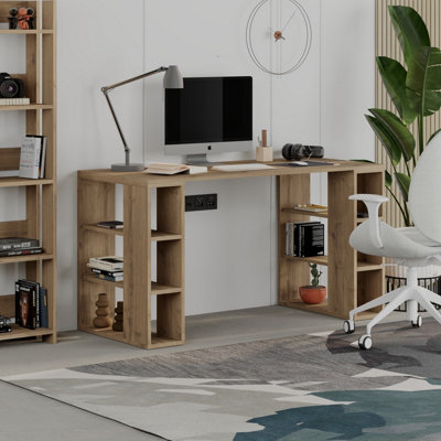 Decortie Colmar Modern Desk Dark Oak Effect with Bookshelf Legs Width ...