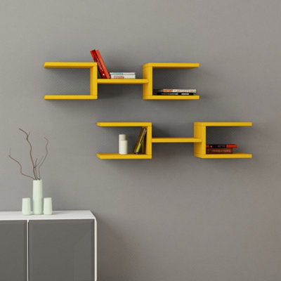Decortie Crab Modern Floating Shelf Set Of 2 Mustard 17.6cm Short | DIY ...