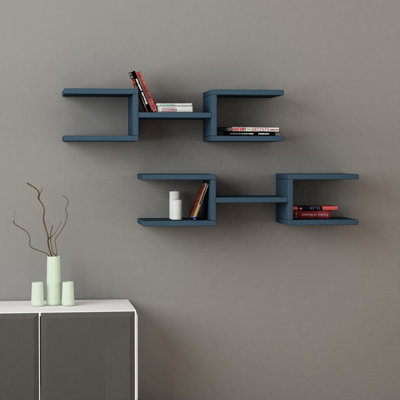 Buy Decortie Crab Modern Floating Shelf Set Of 2 Turquoise Blue 17.6cm ...