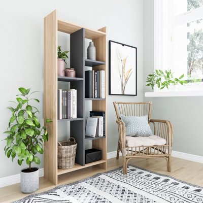 Decortie Eden Bookcase Oak - Anthracite Grey | DIY at B&Q