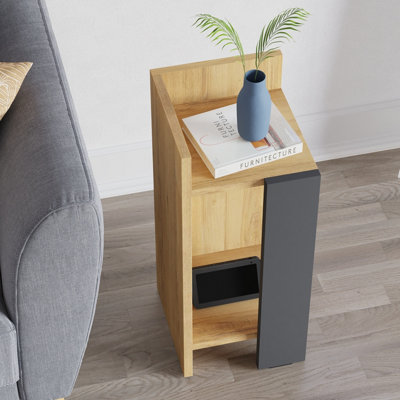 Decortie Elos Modern Bedside Table Left Module Narrow Oak Anthracite ...