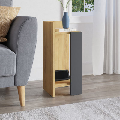 Decortie Elos Modern Bedside Table Left Module Narrow Oak Anthracite ...