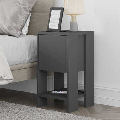 Decortie Ema Modern Bedside Table with Storage Drop Door Cabinet Anthracite Grey 30cm Width