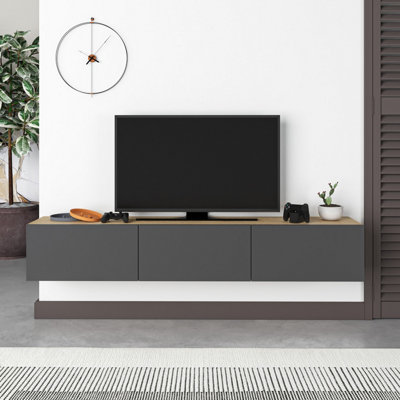Decortie Francy Modern Wall Mounted TV Unit 55" Multimedia Centre Oak ...