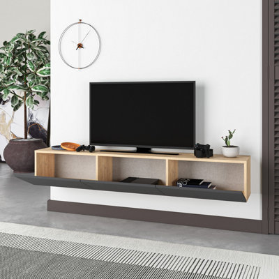 Decortie Francy Modern Wall Mounted TV Unit 55" Multimedia Centre Oak ...